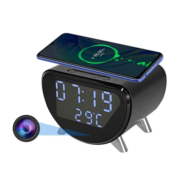 4K HD WiFi Mini Camera Clock | Wireless Charging, Motion Detection & I ...